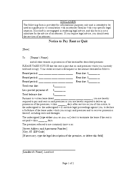 Notice To Pay Rent Letter | FreeTemplatesPro